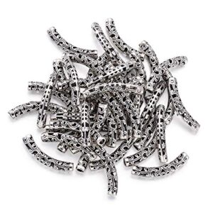 KISSITTY 100-Piece Antique Silver 6mm by 36.5mm Filigree Long Curved Noodle Tube Spacer Beads with 3mm Holes