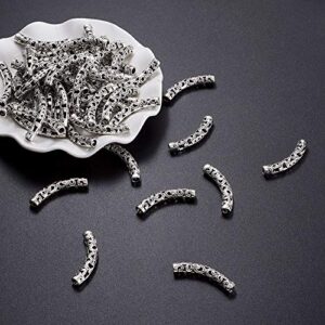 KISSITTY 100-Piece Antique Silver 6mm by 36.5mm Filigree Long Curved Noodle Tube Spacer Beads with 3mm Holes