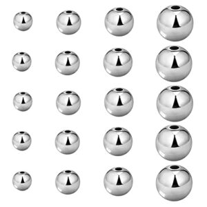 200 pcs mix white k beads smooth little round spacer beads brass long-lasting tarnish resistant seamless loose beads for diy bracelet jewelry making (3/4/5/6mm-silver)