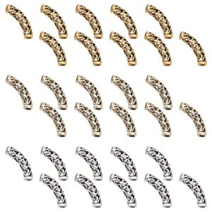 PH PandaHall 3 Colors Curved Tube Beads, 30pcs Twist Tube Slide 32mm Metal Loose Spacers Hollow Noodle Beads Tibetan Style Beads for Jewelry Necklace Bracelet Making, Hole: 4mm