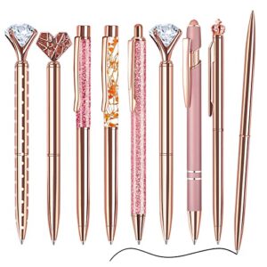 airevesket 9 pcs rose gold ballpoint pen set, rose gold desk accessories, crystal diamond pen black ink rose gold pens, metal ballpoint pens for office gifts wedding gifts party supplies(rose gold)