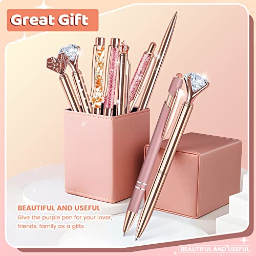 Airevesket 9 PCS Rose Gold Ballpoint Pen Set, Rose Gold Desk Accessories, Crystal Diamond Pen Black Ink Rose Gold Pens, Metal Ballpoint Pens for Office Gifts Wedding Gifts Party Supplies(Rose Gold)