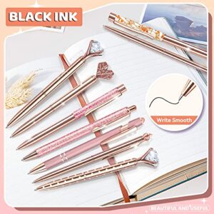 Airevesket 9 PCS Rose Gold Ballpoint Pen Set, Rose Gold Desk Accessories, Crystal Diamond Pen Black Ink Rose Gold Pens, Metal Ballpoint Pens for Office Gifts Wedding Gifts Party Supplies(Rose Gold)