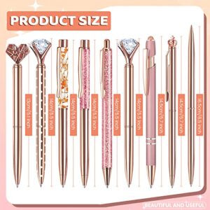 Airevesket 9 PCS Rose Gold Ballpoint Pen Set, Rose Gold Desk Accessories, Crystal Diamond Pen Black Ink Rose Gold Pens, Metal Ballpoint Pens for Office Gifts Wedding Gifts Party Supplies(Rose Gold)