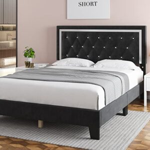 HITHOS Full Bed Frame, Upholstered Platform Bed Frame with Modern Adjustable Headboard, Diamond Tufted Mattress Foundation with Wooden Slat Support, No Box Spring Needed, Easy Assembly (Full, Black)