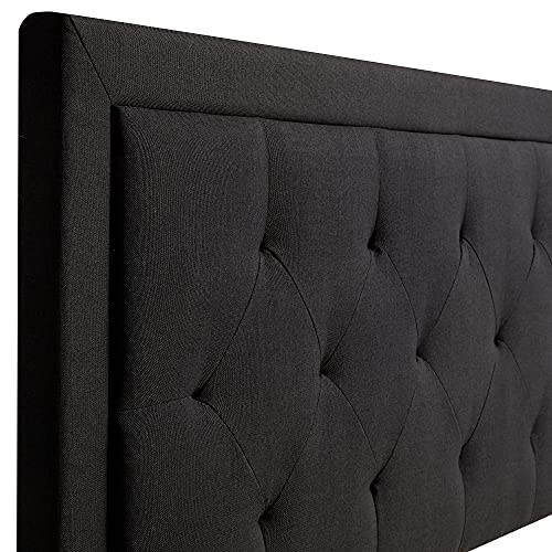 LUCID Full Bed Frame with Headboard – Upholstered Platform– No Box Spring Needed– Black