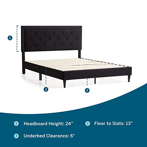 LUCID Full Bed Frame with Headboard – Upholstered Platform– No Box Spring Needed– Black