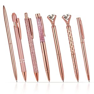 7pcs rose gold ballpoint pen, crystal metal rose gold pens black ink fine point tip diamond pens rose gold glitter ballpoint pens for wedding home school office supplies