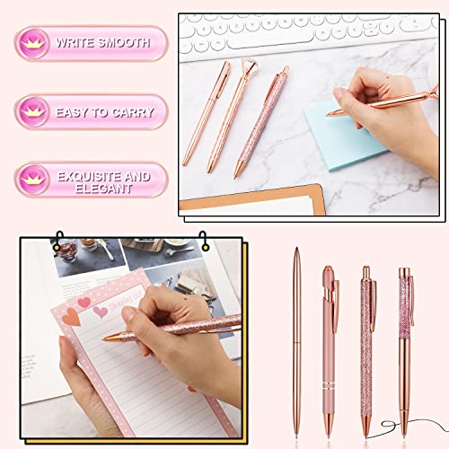 7pcs Rose Gold Ballpoint Pen, Crystal Metal Rose Gold Pens Black Ink Fine Point Tip Diamond Pens Rose Gold Glitter Ballpoint Pens for Wedding Home School Office Supplies