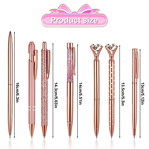 7pcs Rose Gold Ballpoint Pen, Crystal Metal Rose Gold Pens Black Ink Fine Point Tip Diamond Pens Rose Gold Glitter Ballpoint Pens for Wedding Home School Office Supplies