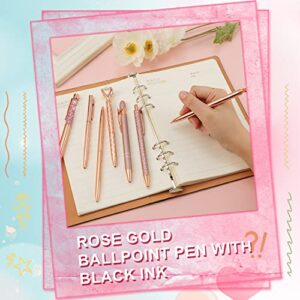 7pcs Rose Gold Ballpoint Pen, Crystal Metal Rose Gold Pens Black Ink Fine Point Tip Diamond Pens Rose Gold Glitter Ballpoint Pens for Wedding Home School Office Supplies