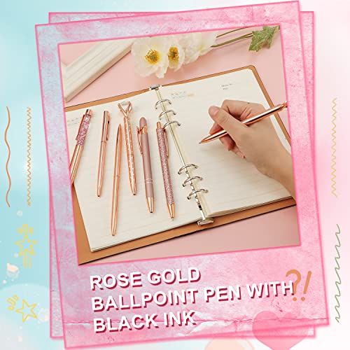 7pcs Rose Gold Ballpoint Pen, Crystal Metal Rose Gold Pens Black Ink Fine Point Tip Diamond Pens Rose Gold Glitter Ballpoint Pens for Wedding Home School Office Supplies