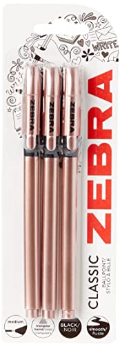 Zebra Classic Rose Gold Ballpoint Pens, Black Ink, 3 count (Pack of 1)