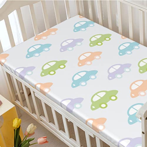 Car Themed Fitted Crib Sheet,Standard Crib Mattress Fitted Sheet Soft and Breathable Bed Sheets-Great for Boy or Girl Room or Nursery, 28“ x52“,Multicolor