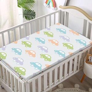 Car Themed Fitted Crib Sheet,Standard Crib Mattress Fitted Sheet Soft and Breathable Bed Sheets-Great for Boy or Girl Room or Nursery, 28“ x52“,Multicolor