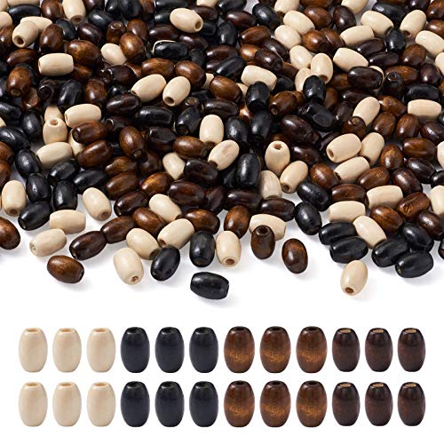 Craftdady 800Pcs Natural Oval Barrel Wood Loose Beads 4 Colors Tiny Smooth Wooden Tube Spacer Beads 12x8mm for Jewelry Craft Necklace Bracelet Earring Making