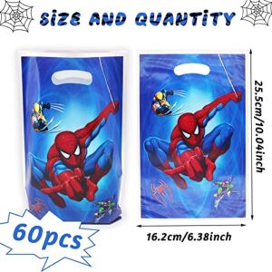 60 Gift Bags Supplies, Kids Party Bags Fillers Fun Party Prefers Birthday Gift Bags School Classroom Rewards for Boys Girls(Spider Blue)