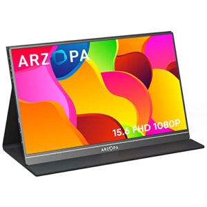 arzopa portable monitor, 15.6'' 1080p fhd laptop monitor usb c hdmi computer display hdr eye care external screen w/smart cover for pc mac phone xbox switch ps5-s1 table