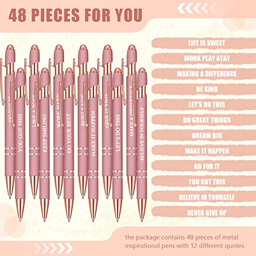 48 Pcs Christian Ballpoint Pens Inspirational Pens Bible Pens Novelty Pens Bulk Pens Metal Stylus Pens Motivational Pens for Women Teacher Office Black Ink (Rose Gold, Ladies Style)