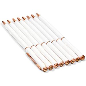 white ball point pens and rose gold gemstone (8-pack)