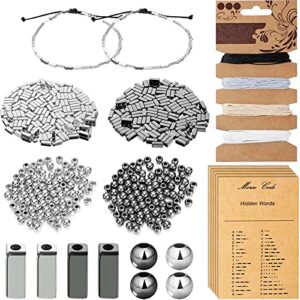 diy morse code bracelet kit, 800 pieces round spacer beads 400 pieces long tube spacer beads 20 pieces morse code decoding card 20 yards waxed cord for handmade bracelet necklace jewelry crafts