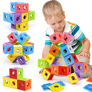 delee 3d building blocks, 72pcs building cubes for kids, stem preschool educational construction toys for toddler, montessori sensory blocks toy for boys girls 3 4 5 6 7 8 year old birthday gift