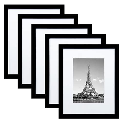 upsimples 8x10 Picture Frame Set of 5,Display Pictures 5x7 with Mat or 8x10 Without Mat,Wall Gallery Photo Frames, Black