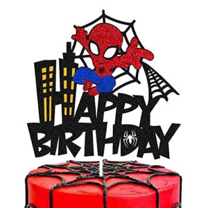 spider birthday cake topper spider cartoon movie themed happy birthday cake decorations for men boy children bday party supplies double sided glitter black décor