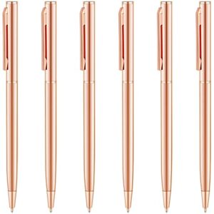 unibene slim metallic retractable ballpoint pens - rose gold, nice gift for uniform office students teachers wedding christmas, medium point(1 mm) 6 pack-black ink