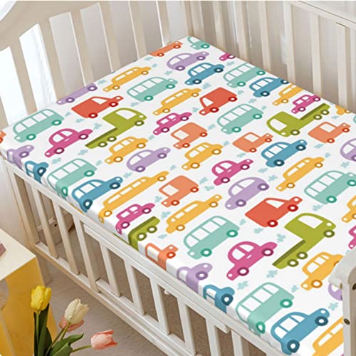 Cars Themed Fitted Crib Sheet,Standard Crib Mattress Fitted Sheet Toddler Bed Mattress Sheets -Baby Crib Sheets for Girl or Boy,28“ x52“,Multicolor