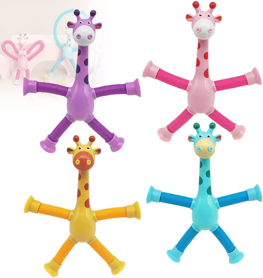 Bilukmi 2023 New 4 PCS Telescopic Suction Cup Giraffe Toy, Telescopic Suction Cup Giraffe Toy,Telescopic Suction Cup Giraffe Toy, Decompress Educational Sensory Toy