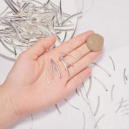 PH PandaHall 220pcs Noodle Tube Beads 4 Sizes Silver Long Curved Tube Noodles Beads Brass Tube Spacer Beads for DIY Wrist Bracelet Anklet Necklace Earring Jewelry Making(50mm, 40mm, 30mm, 25mm)