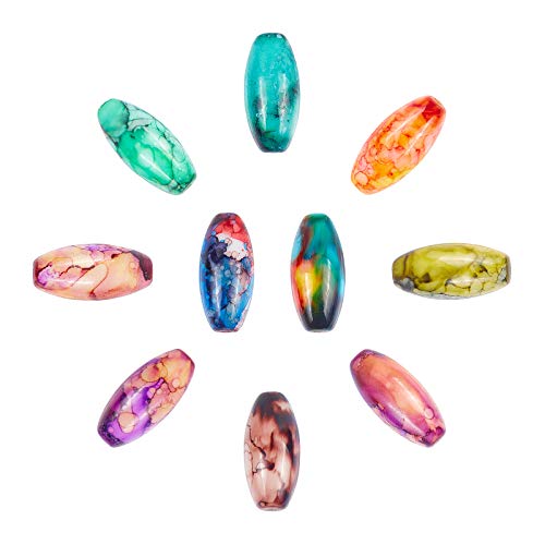 arricraft 100Pcs Baking Painted Glass Oval Beads, 22×10mm Colorful Loose Beads for Bracelets Jewelry Making(Hole: 1mm)