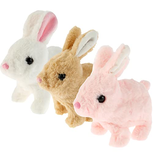 3 Pcs Electric Rabbit Toys, Educational Interactive Toy Can Walk and Talk Electric Simulation Plush Rabbit Walking and Twitch Nose Plush Animal Toy Soft Funny Interactive Toys for Toddlers Kids