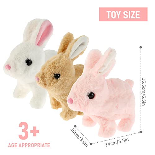 3 Pcs Electric Rabbit Toys, Educational Interactive Toy Can Walk and Talk Electric Simulation Plush Rabbit Walking and Twitch Nose Plush Animal Toy Soft Funny Interactive Toys for Toddlers Kids