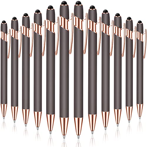 12 Pieces Ballpoint Pen with Stylus Tip, 1.0 mm Black Ink Metal Pen Stylus Pen for Touch Screens, 2 in 1 Stylus Ballpoint Pen (Gray and Rose Gold)