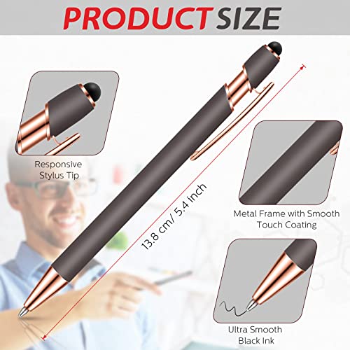 12 Pieces Ballpoint Pen with Stylus Tip, 1.0 mm Black Ink Metal Pen Stylus Pen for Touch Screens, 2 in 1 Stylus Ballpoint Pen (Gray and Rose Gold)