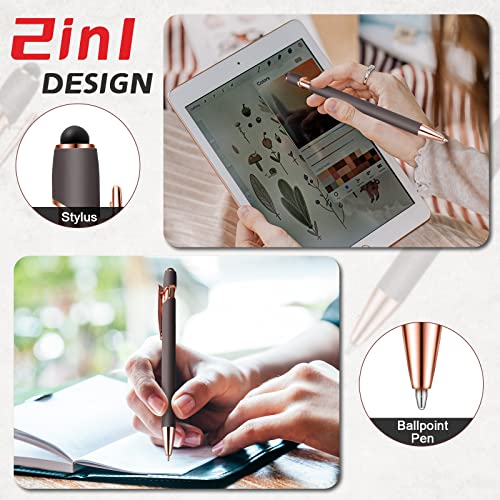 12 Pieces Ballpoint Pen with Stylus Tip, 1.0 mm Black Ink Metal Pen Stylus Pen for Touch Screens, 2 in 1 Stylus Ballpoint Pen (Gray and Rose Gold)