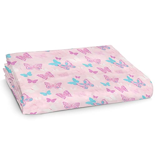 Frenchie Mini Couture, Fitted Crib Sheet Single, 100% Woven Cotton, Toddler Fitted Sheet, Fits Standard Size Baby Mattress 28 x 52 x 8in, Butterfly (Pink)