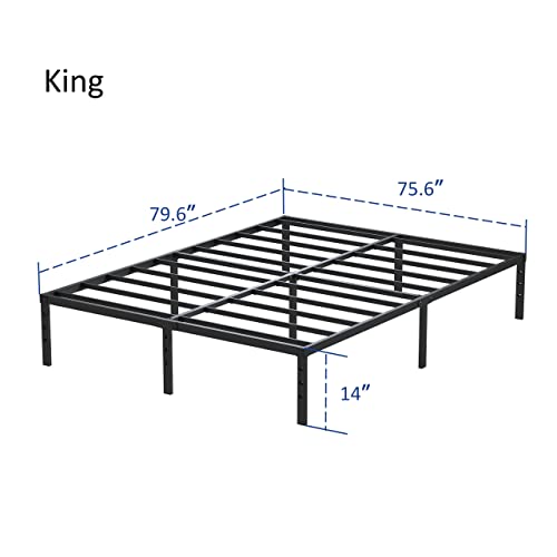 Maenizi King Size Bed Frame No Box Spring Needed, 14 Inch Heavy Duty King Platform Bed Frame Support Up to 3000 lbs, Easy Assembly, Noise Free, Black