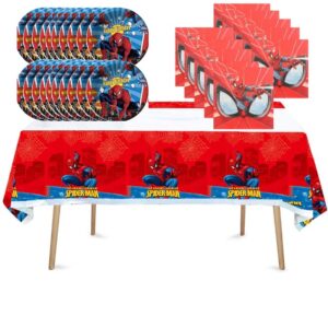 41 pcs Red Spiderman-Themed Party Supplies, 20 Plates, 20 Napkins and 1 Tablecloth, Spiderman Birthday Party Decorations for Boys and Girls