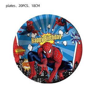 41 pcs Red Spiderman-Themed Party Supplies, 20 Plates, 20 Napkins and 1 Tablecloth, Spiderman Birthday Party Decorations for Boys and Girls