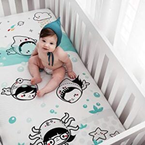 Rookie Humans 100% Cotton Sateen Fitted Crib Sheet: Dive in, Modern Nursery, Use as a Photo Background for Your Baby Pictures. Standard Crib Size (52 x 28 inches)