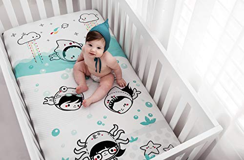 Rookie Humans 100% Cotton Sateen Fitted Crib Sheet: Dive in, Modern Nursery, Use as a Photo Background for Your Baby Pictures. Standard Crib Size (52 x 28 inches)