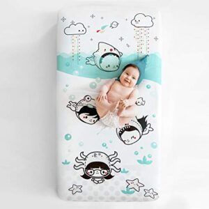 Rookie Humans 100% Cotton Sateen Fitted Crib Sheet: Dive in, Modern Nursery, Use as a Photo Background for Your Baby Pictures. Standard Crib Size (52 x 28 inches)