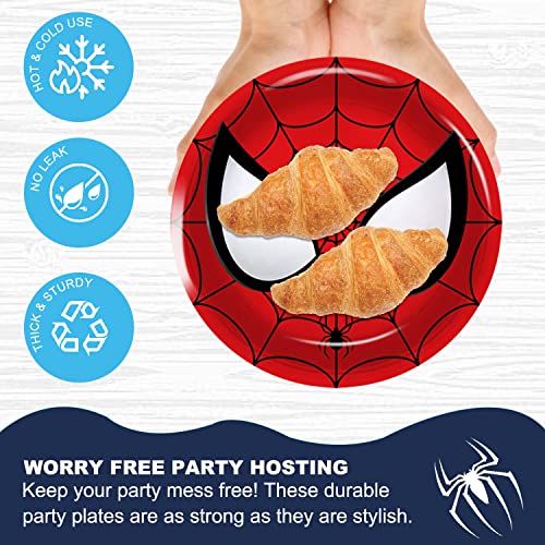 Gkszajo 32 Pcs Spider Party Plates, Disposable Paper Plate, Spider Hero Birthday Party Supplies, 7 Inches