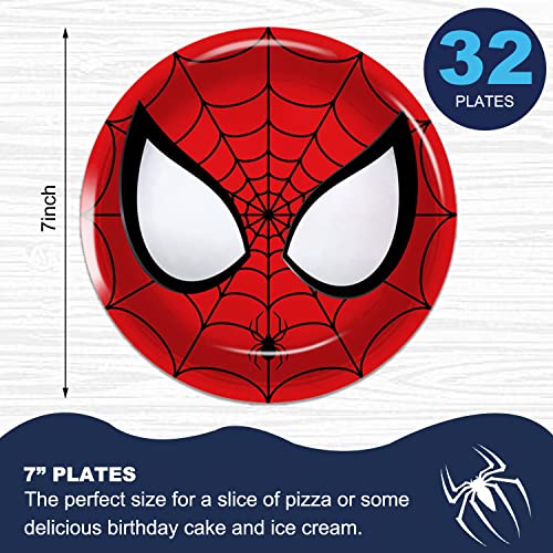 Gkszajo 32 Pcs Spider Party Plates, Disposable Paper Plate, Spider Hero Birthday Party Supplies, 7 Inches