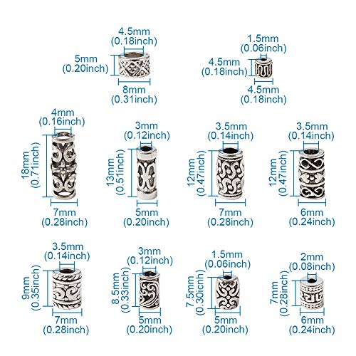 KISSITTY 300pcs/Box Tibetan Antique Silver Column Spacer Beads Tube Charm Beard Beads for Men 4.5mm-18mm for DIY Jewelry Craft Making 1.5mm-4.5mm Hole