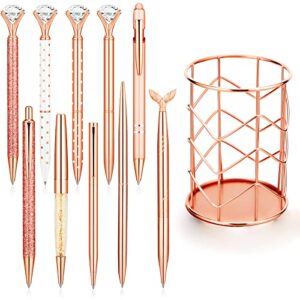 10 pcs ballpoint pen cute rose gold pens diamond pen liquid sand glitter pen with pen holder pencil cup make up brush holder rose gold office supplies for women wedding office rose gold desk supplies