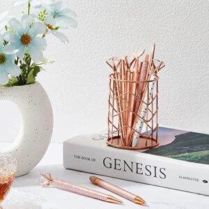 10 Pcs Ballpoint Pen Cute Rose Gold Pens Diamond Pen Liquid Sand Glitter Pen with Pen Holder Pencil Cup Make up Brush Holder Rose Gold Office Supplies for Women Wedding Office Rose Gold Desk Supplies